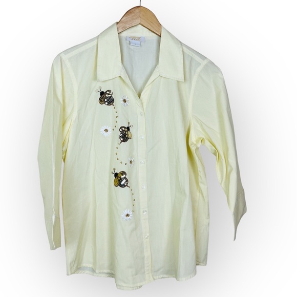 tia | Tops | Tia Designs Yellow Sequin Bee Button Front Long Sleeve ...